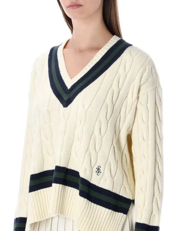 SPORTY & RICH Src Cableknit V-neck Sweater