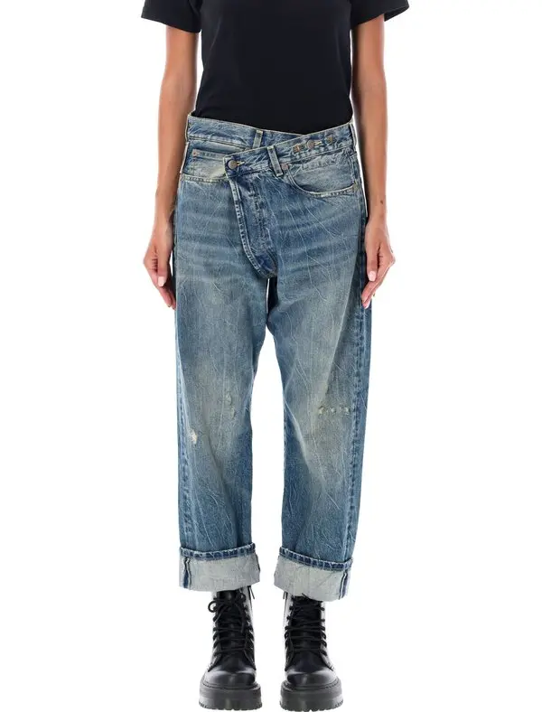 R13 Crossover Waist Distressed Jeans
