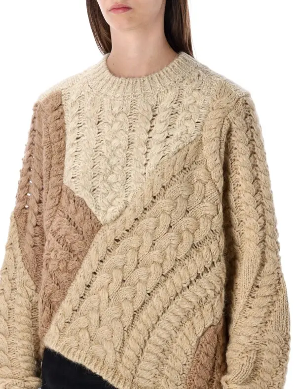 MARANT ETOILE Patchwork Wool-blend Cable Knit Sweater