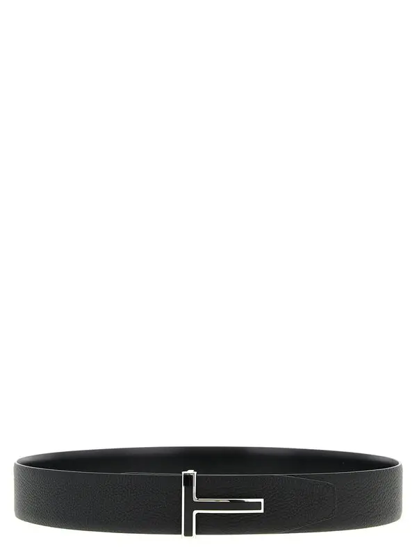 TOM FORD Reversible Hammered And Smooth Leather Belt - Black