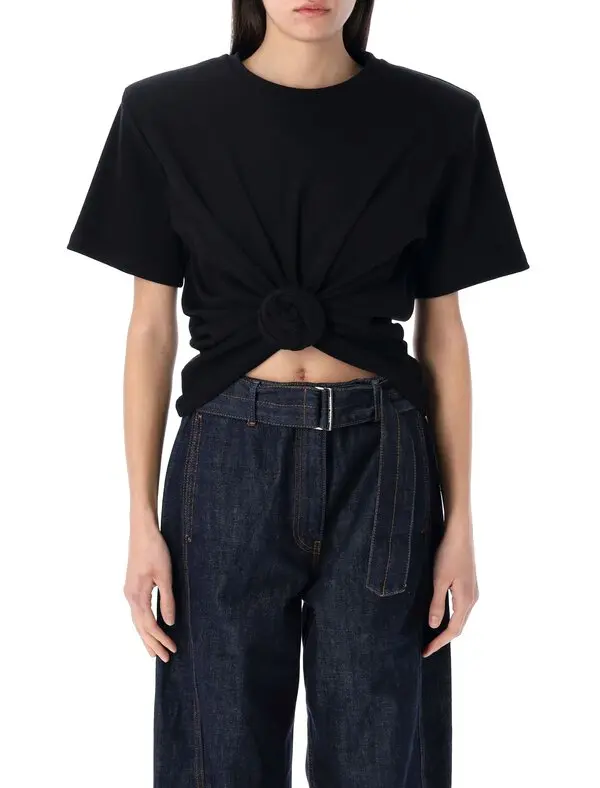 Magda Butrym Knot Detail T-shirt With Detachable Shoulder Pads - Black