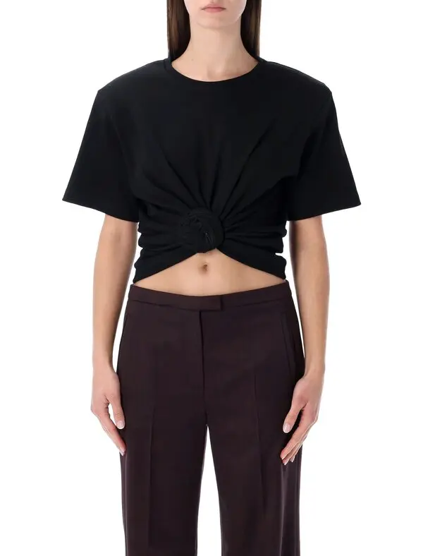 Magda Butrym Knot Detail T-shirt With Detachable Shoulder Pads - Black