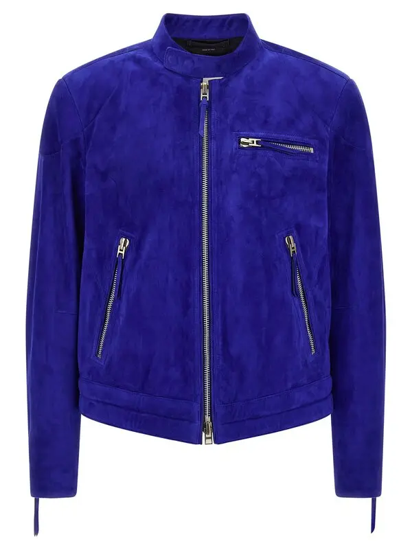TOM FORD Suede Cashmere Biker Jacket - Blue
