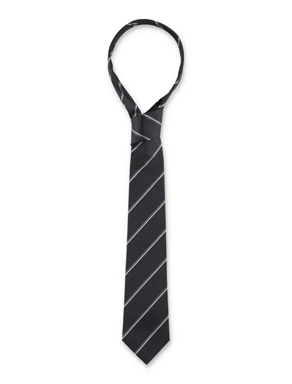 Saint Laurent Silk Striped Neck Tie - Black Grey
