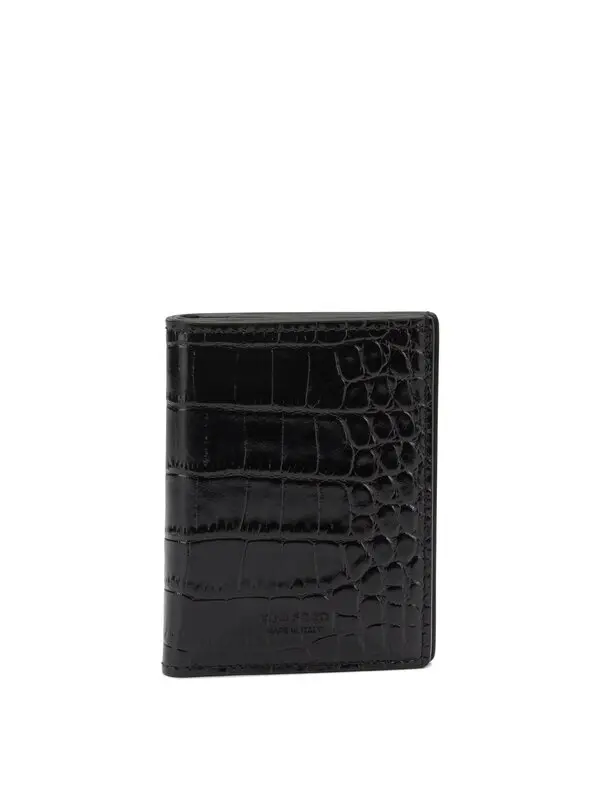 TOM FORD Crocodile Effect Folding Card Holder - Brown
