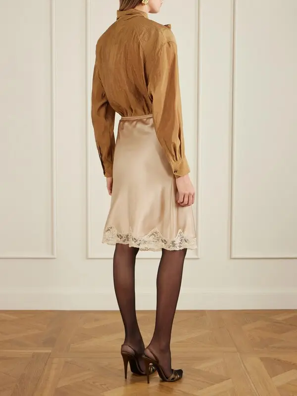 Saint Laurent Lace-trimmed Silk-satin Skirt