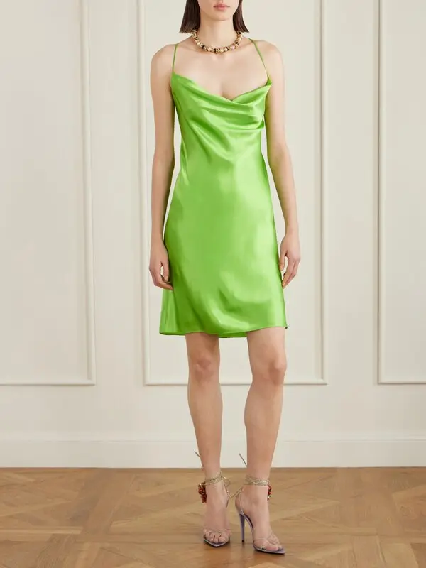Saint Laurent Draped Silk-satin Mini Dress - Green