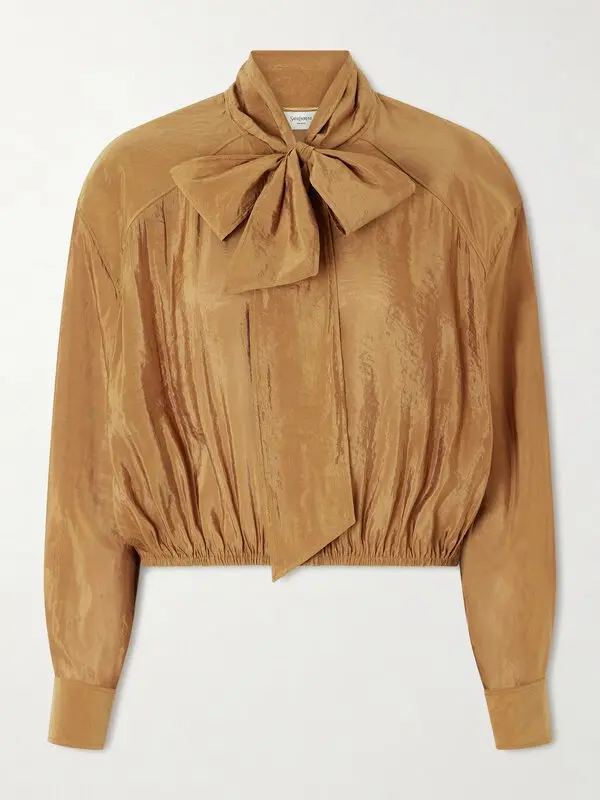 Saint Laurent Pussy-bow Crinkled-taffeta Blouse