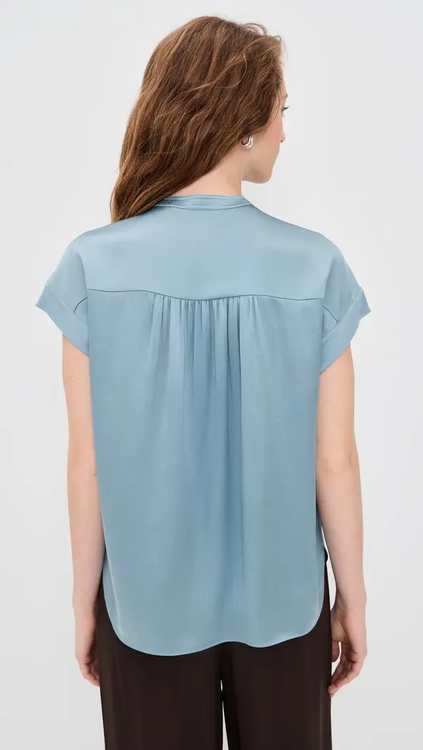 Vince Gathered Neck Cap Sleeve Silk Blouse - Del Mar