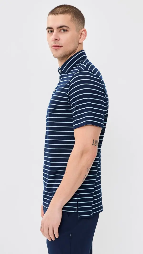 Rlx Ralph Lauren Multi Stripe Tour Pique Polo - Refined Navy Multi