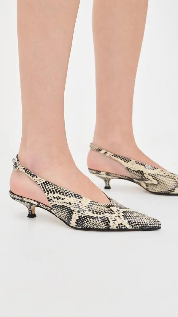 AeydĒ Camila Snake Print Leather Slingbacks