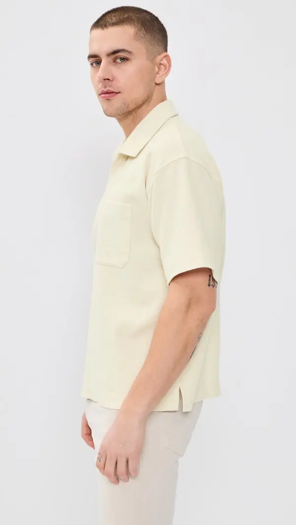 FRAME Textured Polo Top - Light Stone