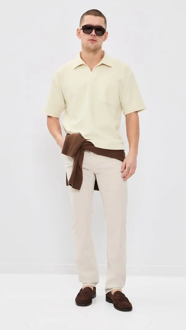 FRAME Textured Polo Top - Light Stone