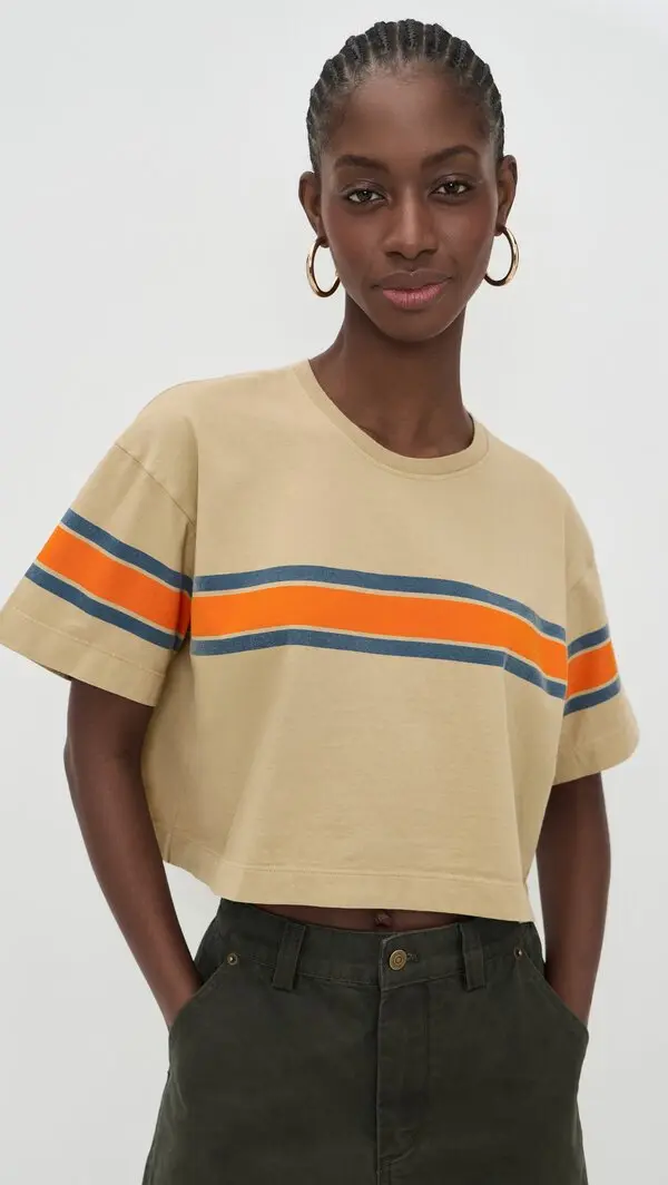 STATE & LAKE Striped Tee - Khaki