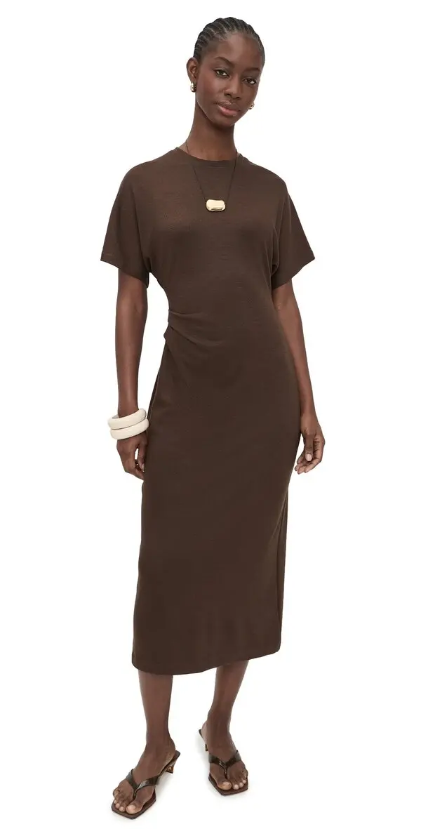 Vince Short Sleeve Side Ruched Midi Dress
