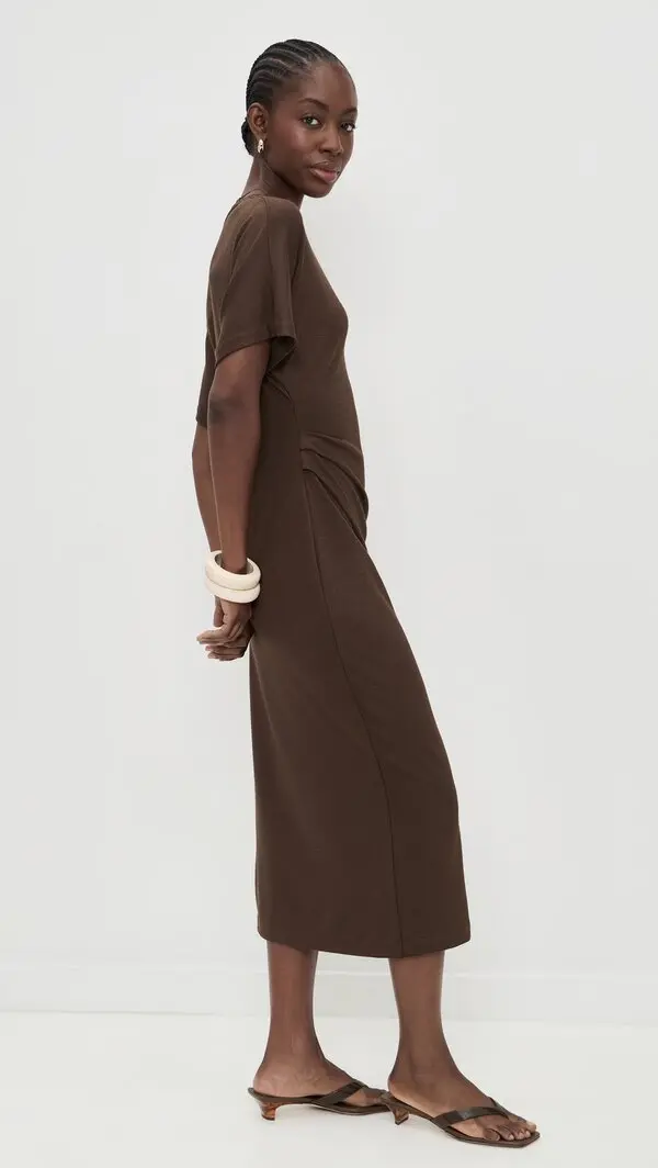 Vince Short Sleeve Side Ruched Midi Dress