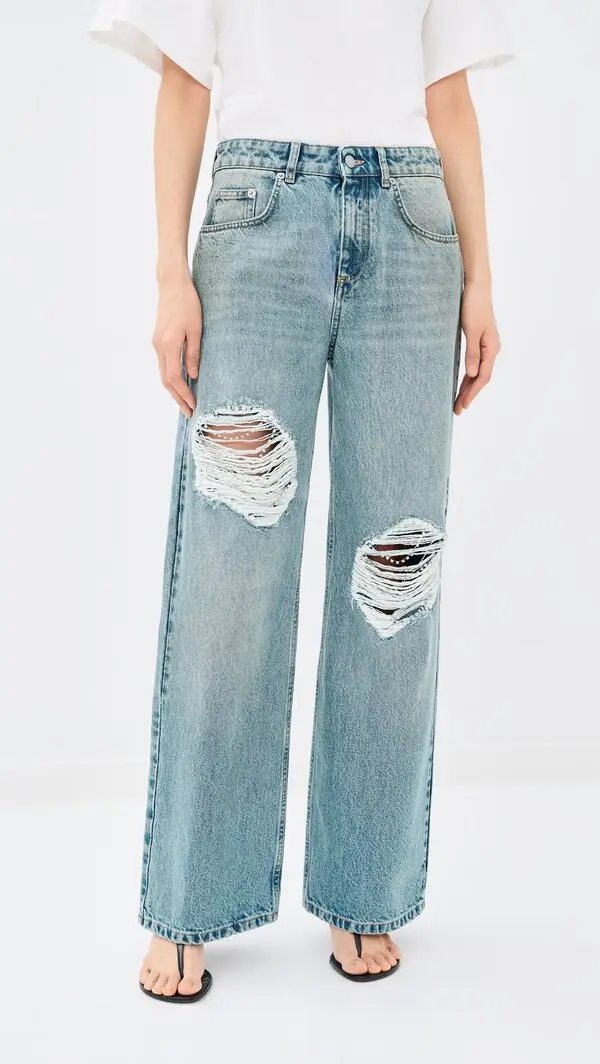 AREA Crystal Fray Relaxed Jeans - Medium Blue