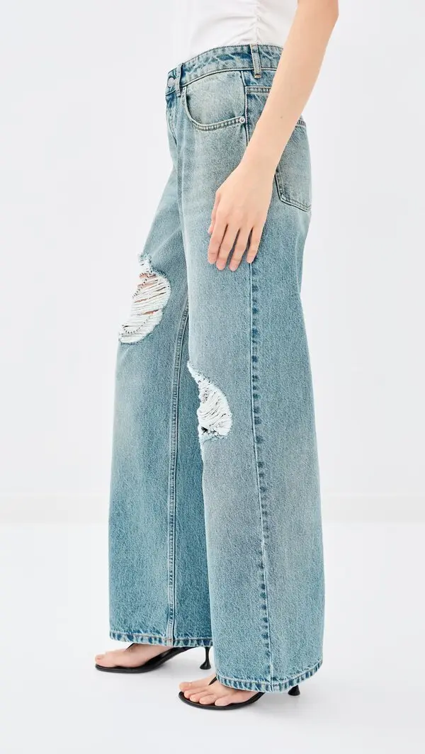 AREA Crystal Fray Relaxed Jeans - Medium Blue