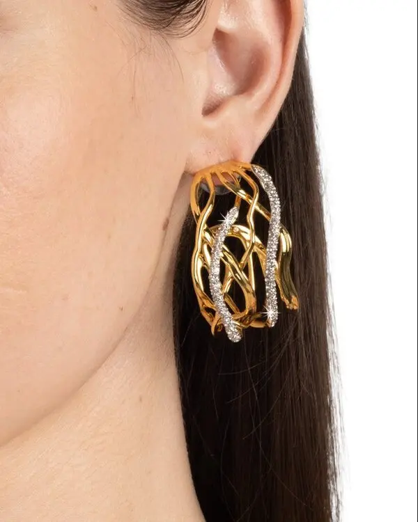 Alexis Bittar Solanales Crystal Woven Hoop Earrings - Gold