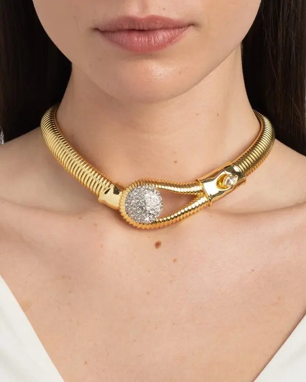 Alexis Bittar Solanales Crystal Pebble Collar Necklace - Gold