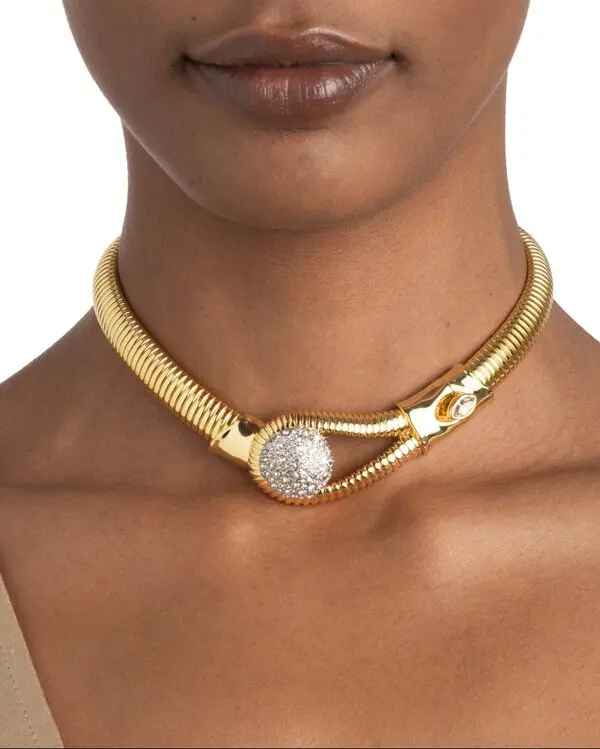 Alexis Bittar Solanales Crystal Pebble Collar Necklace - Gold