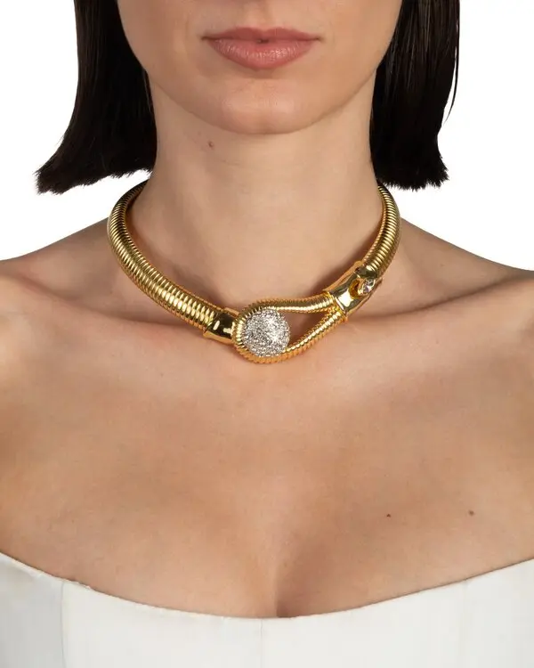 Alexis Bittar Solanales Crystal Pebble Collar Necklace - Gold