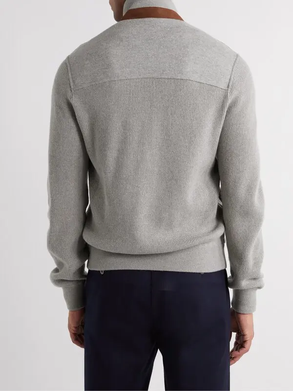 Loro Piana Suede-trimmed Cashmere-blend Zip-up Cardigan