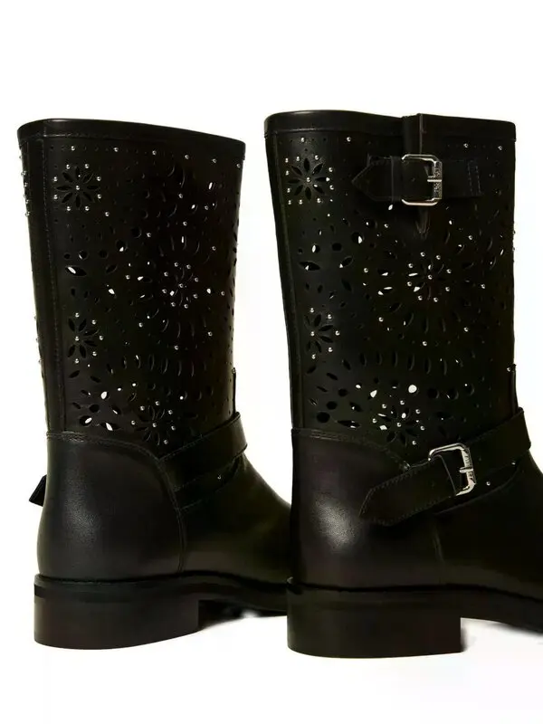 TWINSET Leather Biker Boots With Perforations