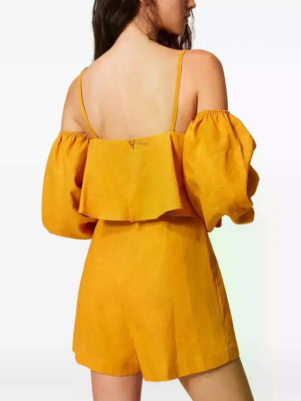 TWINSET Linen Blend Short Jumpsuit With Lace Detailing - Yellow