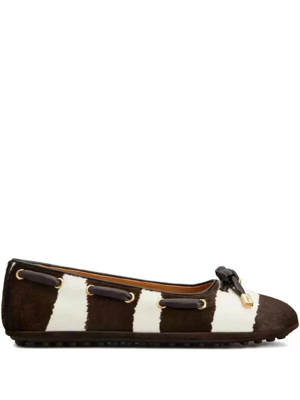 TOD'S Striped Bow-detail Ballet Flats - Brown