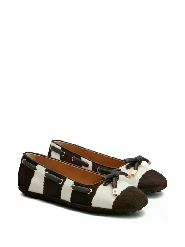 TOD'S Striped Bow-detail Ballet Flats