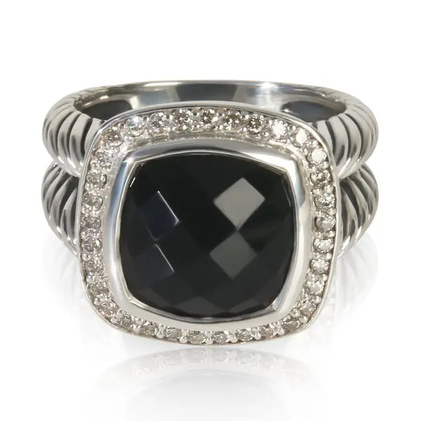 David Yurman Sterling Silver, Onyx, And Diamond Albion Ring - Sterling_silver