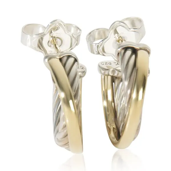 David Yurman Yellow Gold & Sterling Silver Crossover Hoop Earrings - Yellow_gold/sterling_silver