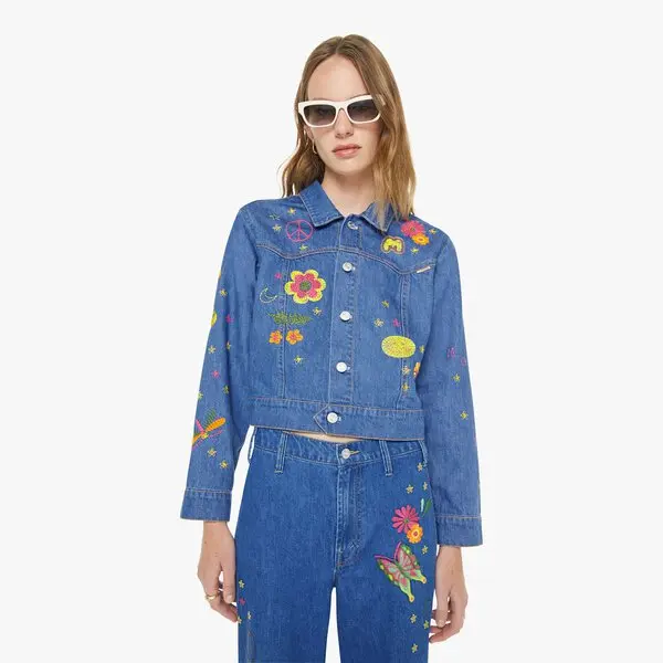 MOTHER The Heyday Cropped Denim Jacket - Blue