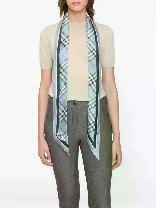 Burberry Checked Silk Scarf - Blue