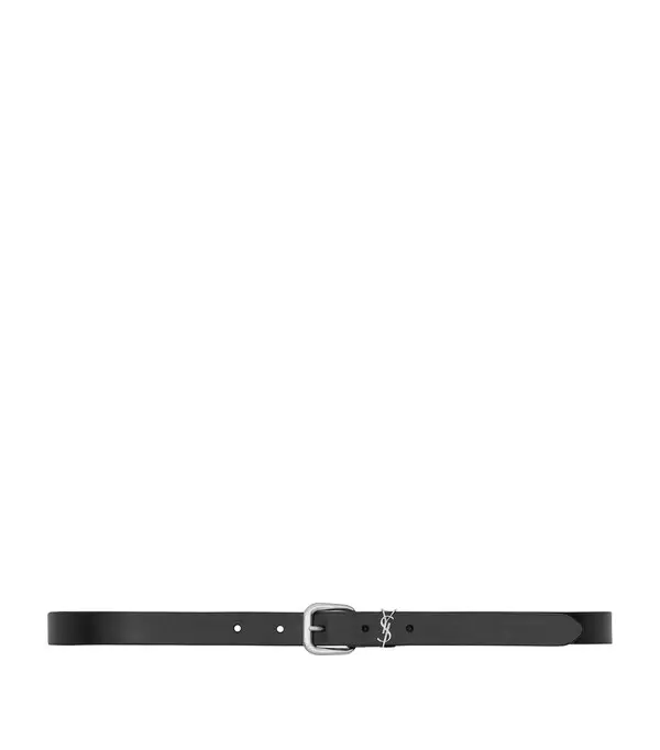 Saint Laurent Leather Cassandre Belt - Black