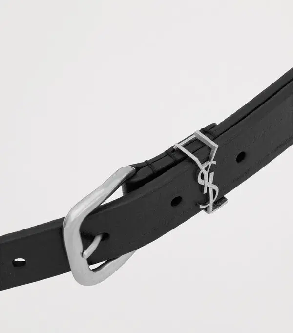 Saint Laurent Leather Cassandre Belt - Black