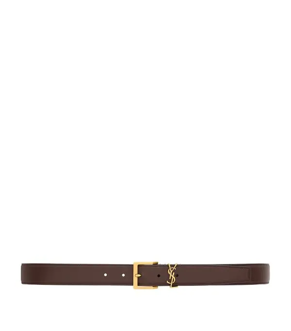 Saint Laurent Calfskin Cassandre Belt - Brown