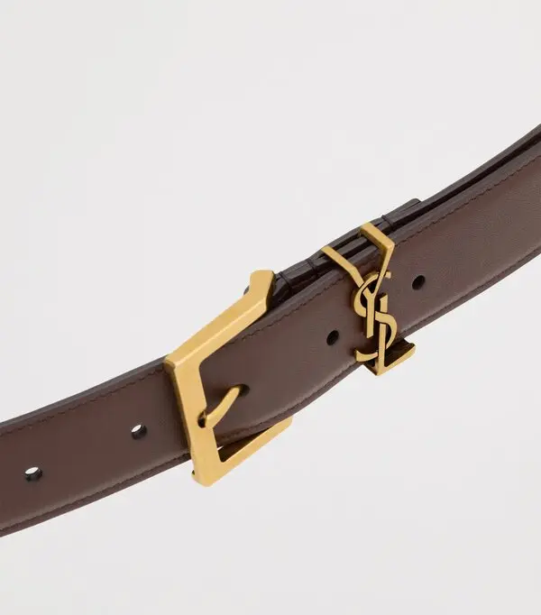 Saint Laurent Calfskin Cassandre Belt - Brown