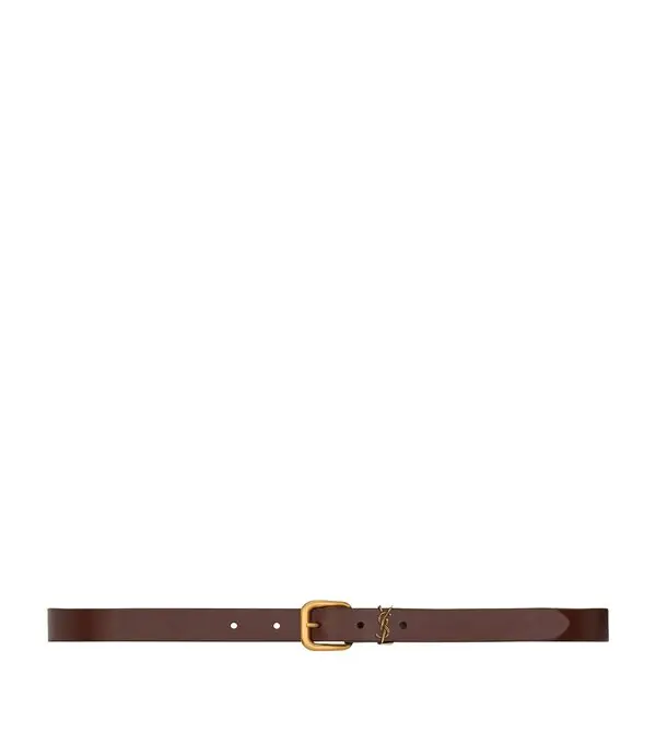 Saint Laurent Leather Cassandre Belt - Brown