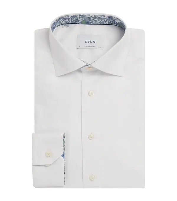 Eton Signature Twill Floral-trim Shirt - White