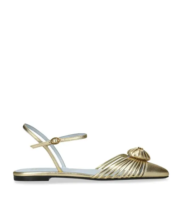 Valentino Garavani Leather Royal Vlogo Flat Sandals - Gold
