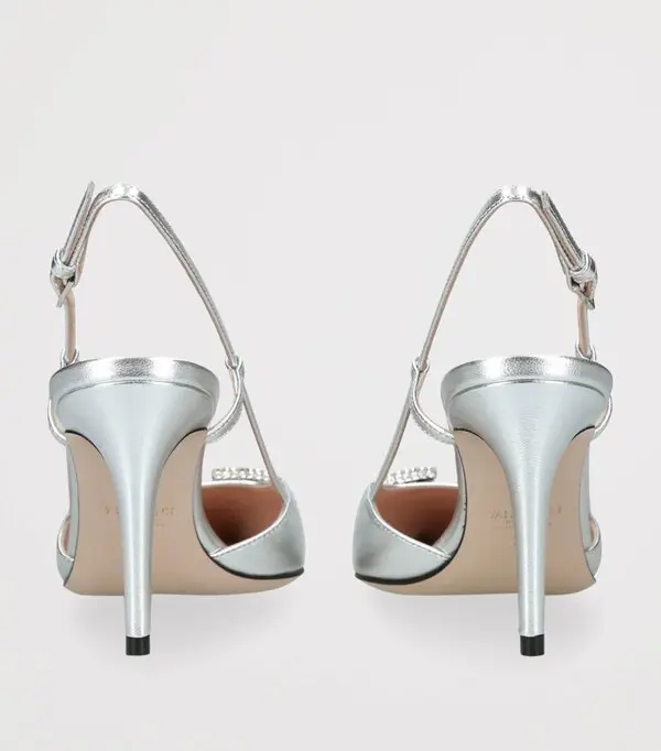 Valentino Garavani Leather Vlogo Slingback Pumps - Silver