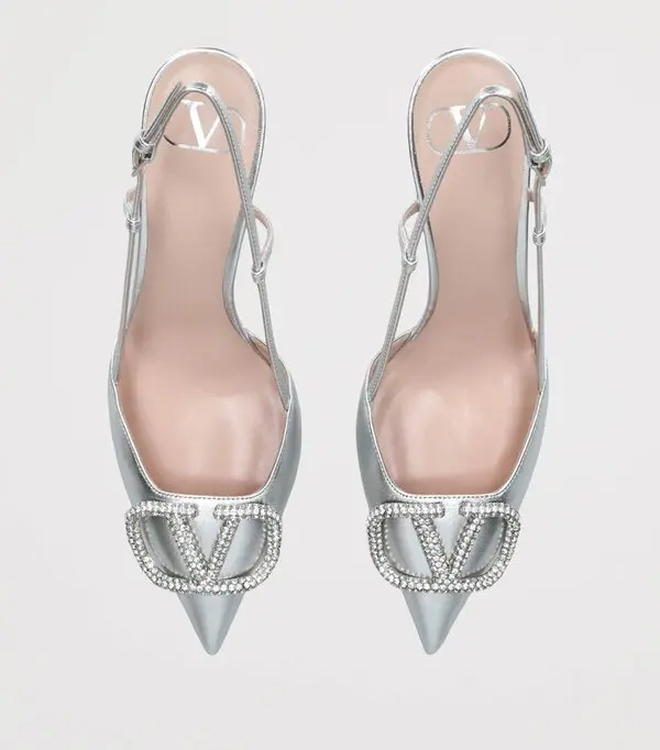 Valentino Garavani Leather Vlogo Slingback Pumps - Silver