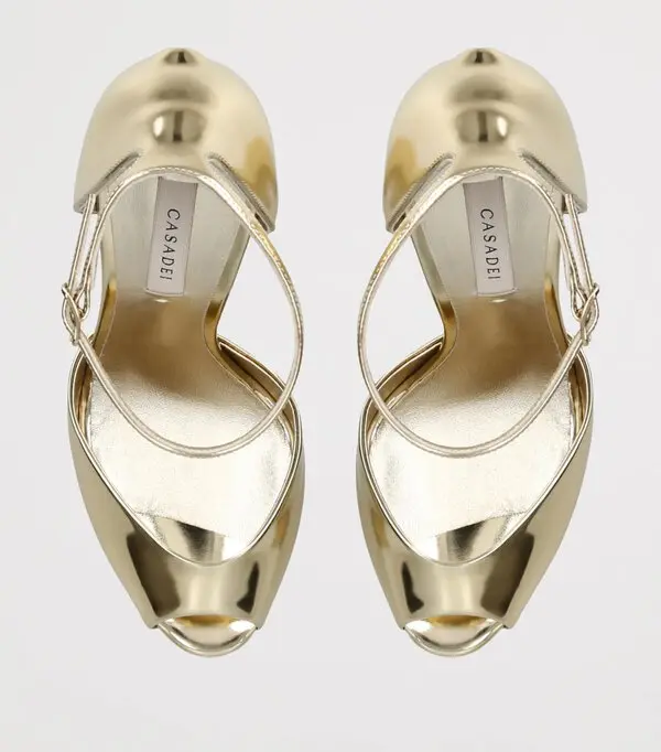 Casadei Leather Flora Platform Heels 140 - Gold
