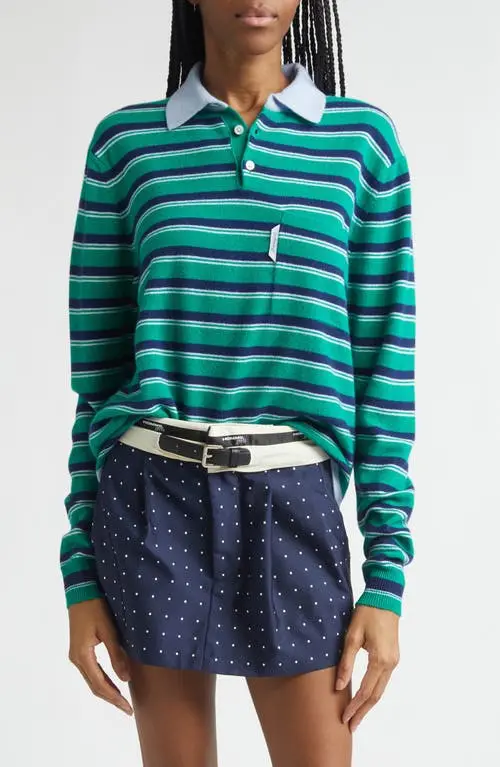 HOMMEGIRLS Stripe Wool & Cashmere Polo Sweater