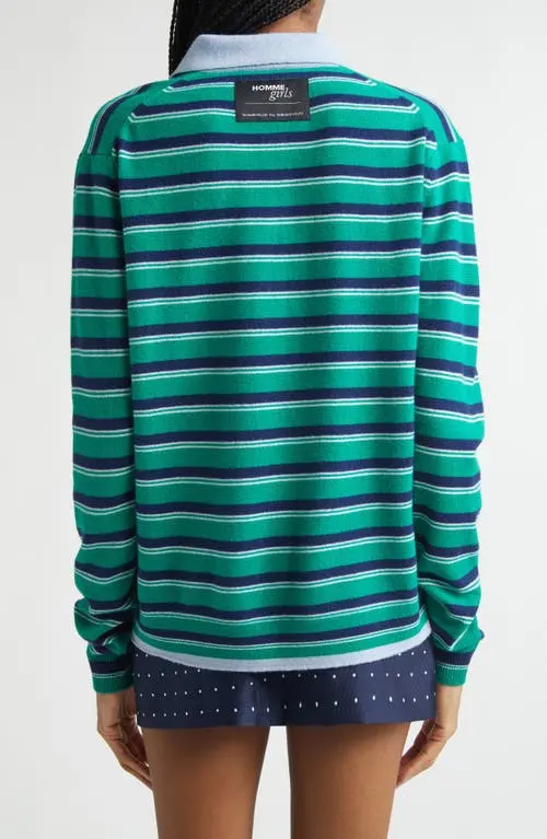 HOMMEGIRLS Stripe Wool & Cashmere Polo Sweater