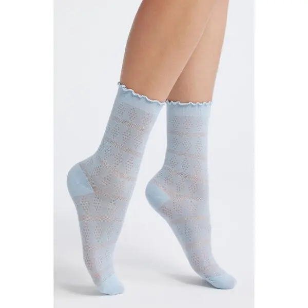 CASA CLARA Krista Pointelle Crew Socks - Blue