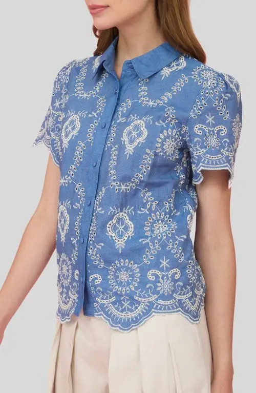 ZOE AND CLAIRE Embroidered Eyelet Cotton Button-up Top