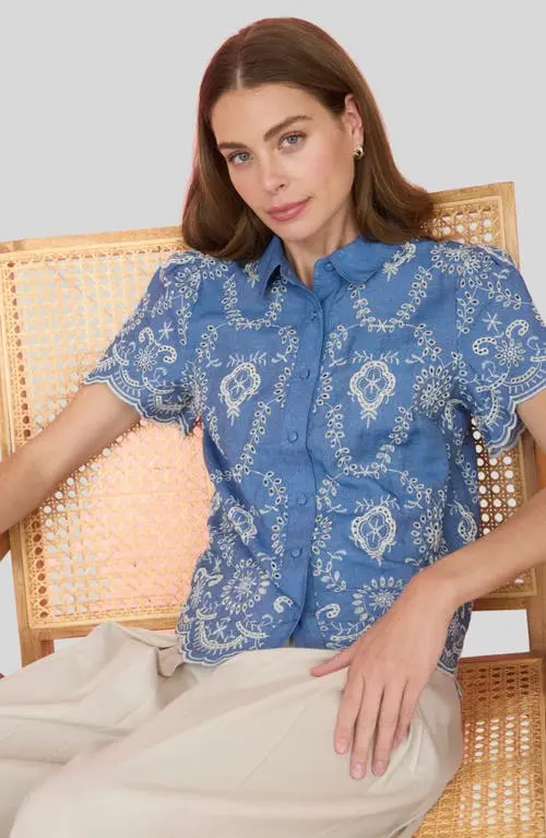 ZOE AND CLAIRE Embroidered Eyelet Cotton Button-up Top
